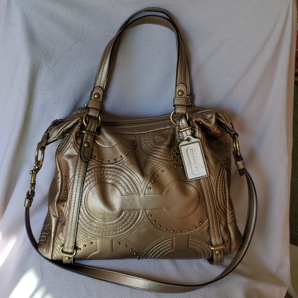 Coach Gold Studded Leather Satchel - Gem